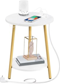 Kulatý odkládací stolek Vasagle Luretta 40 cm s nabíjecí stanicí bílý/zlatý