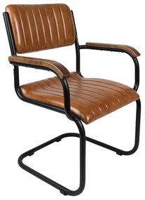 Hnědá kožená jídelní židle s područkami Finnio - 62*60*86 cm
