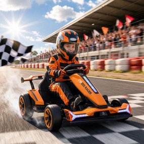AIYAPLAY 12V elektro-go-kart pro děti 3-8 let, nastavitelné sedadlo, 3 rychlosti, plynulý start, oranžová