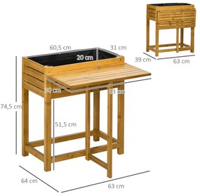 Vyvýšený záhonový truhlík Outsunny 64 x 80 x 30 cm se sklopnou deskou a dřevěným vnitřním obložením, bylinkový záhon v hnědé barvě | Aosom.de
