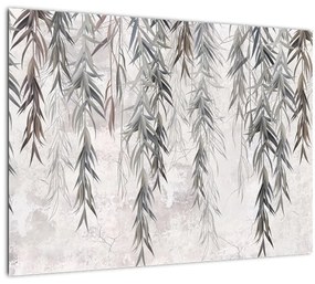 Obraz - Vrbové větvičky v šedé omítce (70x50 cm)