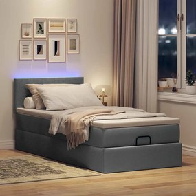 Osmanská postel s matrací &amp; LED tmavě šedá 80x200cm látka 3312181