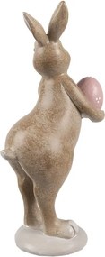 Dekorace hnědý králík s růžovým vajíčkem - 6*8*18 cm