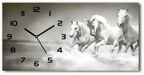 Wallmuralia Moderní skleněné hodiny na stěnu Bílí koně 60x30 cm
