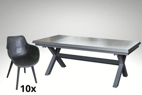 Hliníkový zahradní nábytek rozkládací stůl Gerardo 205/265cm, 10 designových křesel Jasper
