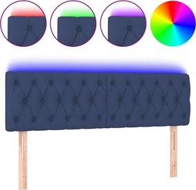 Čelo postele s LED modré 144 x 7 x 78/88 cm textil 3121952
