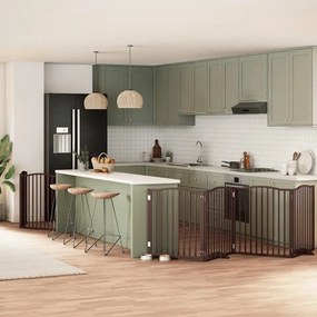 Zábrana pro psy s dvířky skládací 6 panelů hnědá 480 cm topol 3155637