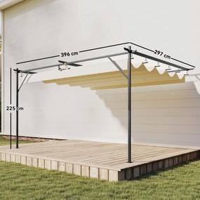 Střešní pergola na terasu cca 4x3m Střecha na terasu s nastavitelnou střechou, montáž na stěnu UV 30+ krémově bílá