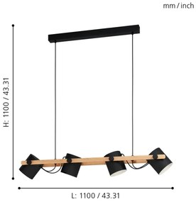 Eglo 43424 - Lustr na lanku HORNWOOD 4xE27/28W/230V