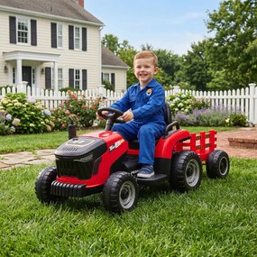 AIYAPLAY Elektrický dětský traktor, sedací traktor s dálkovým ovládáním, měkký start, pro děti ve věku 3-8 let, červený