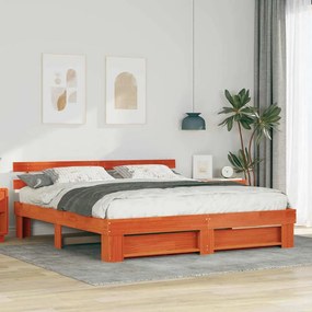 Rám postele s čelo Hnědá 200 x 200 cm Masivní borové dřevo 3385672