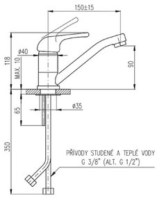 RAV Slezák Sázava Baterie umyvadlová s otoč. ústím 150 mm SA515.0