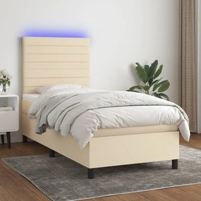 Box spring postel s matrací a LED krémová 80 x 200 cm textil