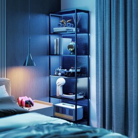 HOMCOM Knihovna s 5 policemi, volně stojící regál s LED osvětlením, 7 barev světla, do obývacího pokoje, 60 x 30 x 179 cm, černá
