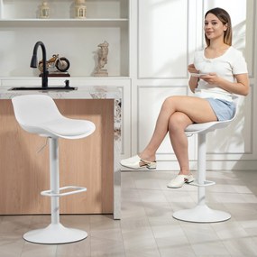 HOMCOM Set 2 barových židlí s opěradlem, výškově nastavitelné, otočné sedátko z PU kůže a opěrka nohou, bílé