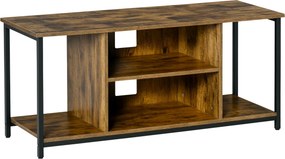 HOMCOM TV stolek pro TV do 55 palců - Průmyslový styl, s 4 přihrádkami, nastavitelnou policí a správcem kabelů 110x40x50 cm Rustikální Hnědá | Aosom