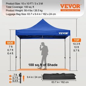3,05 × 3,05 m vyskakovací stan s baldachýnem – Modrá