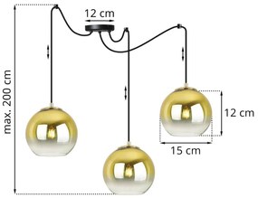 Závěsné svítidlo BERGEN GOLD SPIDER, 3x zlaté/transparentní skleněné stínítko (fi 15cm)