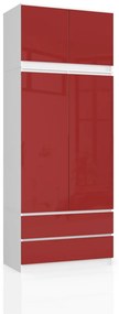 Šatní skříň s nástavcem Star 90 cm bílá/červená lesk