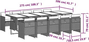 11dílný zahradní jídelní set s poduškami černý polyratan 3210570
