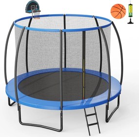 Costway Venkovní trampolína φ333 cm se žebříkem a basketbalovým míčem, ochrannou