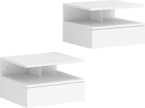 HOMCOM Sada 2 Floating Nočních Stolků - Zavěšené Noční Stolky s 1 Zásuvkou a Otevřenou Policí pro Ložnici 35x32x22,5 cm Bílá