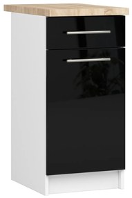 Kuchyňská skříňka Olivie S 40 cm 1D 1S bílá/černý lesk/dub sonoma