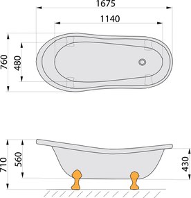 Polysan Polysan, RETRO volně stojící vana 167,5x76x71cm, nohy bronz, bílá, 42132