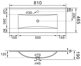 FTD Zápustné umyvadlo - UM.801, 80 cm, keramické, bílá