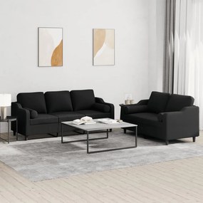 2dílná sedací souprava s polštáři černá textil 3201854