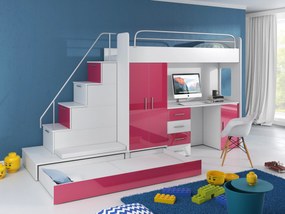 Dětská postel Ruby V (Bílá + Růžová) (s rošty). 611114