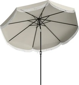 Outsunny slunečník zahradní naklápěcí 2,7x2,7 m s klikou, kulatý venkovní slunečník s 8 žebry, kov a polyester, pro dvůr/balkon, UV 30+, světle šedý