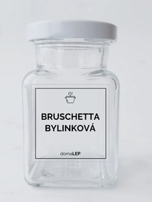 Samolepka na kořenky BRUSCHETTA BYLINKOVÁ průhledná 5 × 5 cm tučné písmo