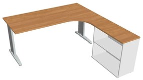 Sestava stolu a skříně levá 180 cm - Hobis Flex FE 1800 H L Dekor stolové desky: olše, Barva nohou: Stříbrná