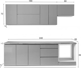 Kuchyňská linka Aspen 240cm šedá
