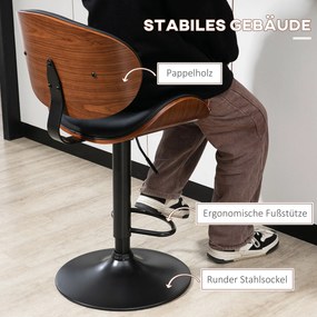HOMCOM Sada 2 barových židlí, výškově nastavitelná kuchyňská židle, pultová židle z imitace kůže, otočná židle s podnožkami, barová židle do kuchyně,…
