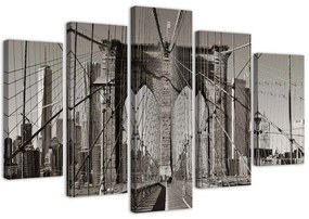 Obraz na plátně pětidílný Brooklynský most New York - 150x100 cm