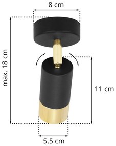 Stropní svítidlo HUGO, 1x černé/zlaté kovové stínítko, (možnost polohování)