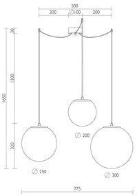 Bílé závěsné svítidlo se 3 stínidly a objímkou ve zlaté barvě Sotto Luce TSUKI