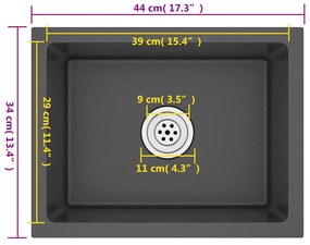 vidaXL Marketos Ručně vyrobený kuchyňský dřez černý nerezová ocel