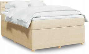 Box Spring Postel S Matrací Textil Krémová tlačítka 140 x 190 cm