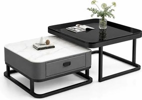 LuxuryForm DESIGN Konferenční stolek ARAGON 70 × 70 / 60 × 60 cm – šedý / bílý mramor + sklo (set 2 ks)