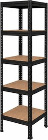 Regál 183x40x40 cm lakovaný 5-policový, nosnost 1000 kg, RIVET - černý