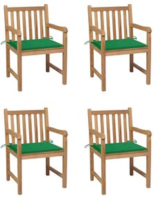 Zahradní židle 4 ks zelené podušky masivní teak,  3073009