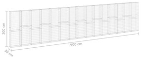 vidaXL Gabionová zeď s víky pozinkovaná ocel 900 x 30 x 100 cm