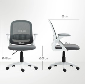 HOMCOM ergonomická síťovaná kancelářská židle se sklápěcími područkami, bederní oporou, výškově nastavitelná otočná židle s náklonem, šedá