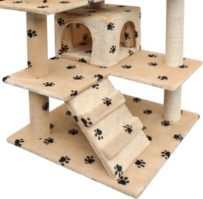 Škrabadlo pro kočky sisalové sloupky 125cm béžová potisk tlapek 170478
