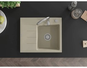 Mexen Ben, 1-komorový granitový dřez 600x500x190 mm, pravý + chromový sifon, béžová, 6523605000-69