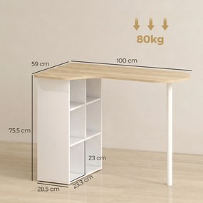 HOMCOM nepravidelný psací stůl 100 x 59 cm se 6 přihrádkami, 4 nastavitelnými policemi a ocelovým rámem, dub