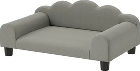 PawHut psí sofa s opěrkou pod područku, z dřeva a francouzského froté, 66 x 42 x 28,5 cm, šedá
